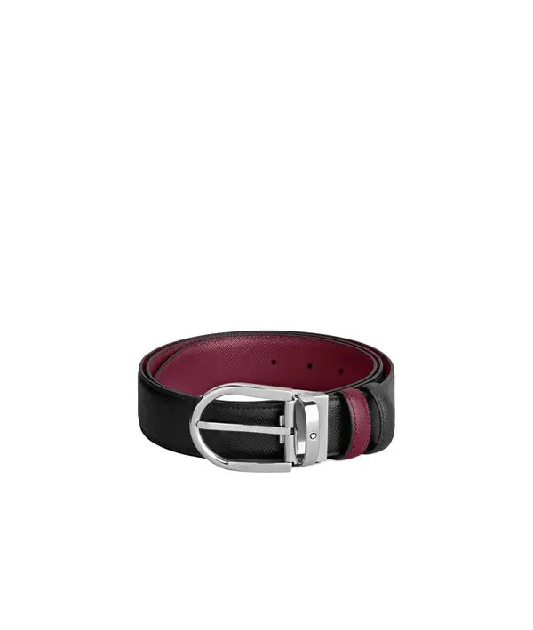 Montblanc Horseshoe Buckle Reversible Leather Belt - Black/blackcurrant