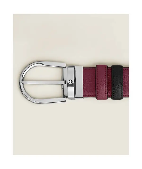 Montblanc Horseshoe Buckle Reversible Leather Belt - Black/blackcurrant