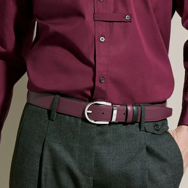 Montblanc Horseshoe Buckle Reversible Leather Belt - Black/blackcurrant
