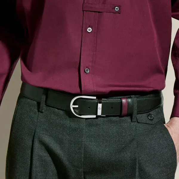 Montblanc Horseshoe Buckle Reversible Leather Belt - Black/blackcurrant