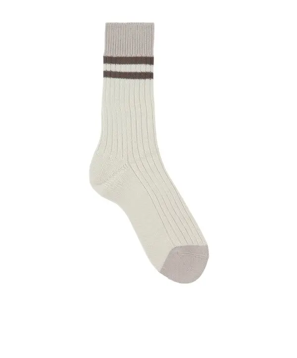 Brunello Cucinelli Striped Ribbed-knit Ankle Socks - White