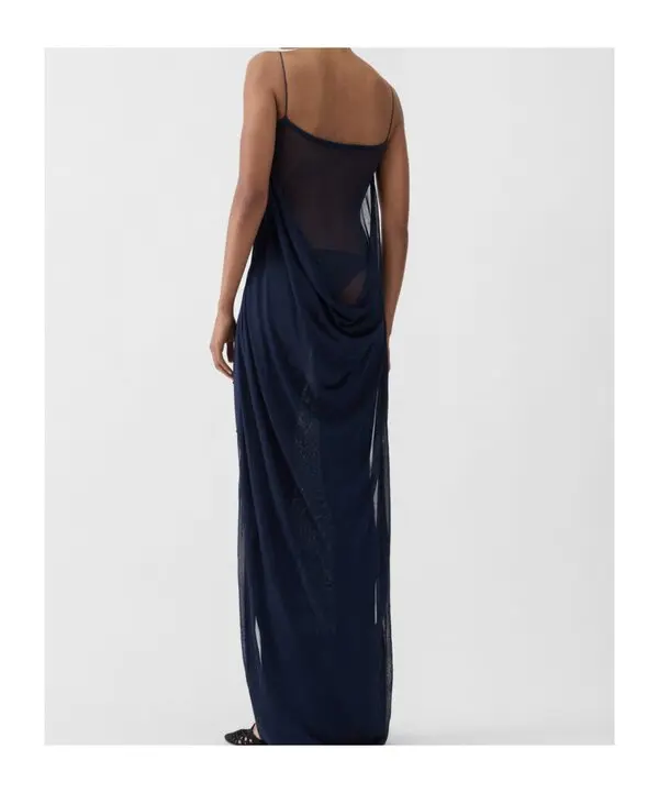 Jacquemus Plumetis Sheer Detailed Maxi Dress - Deep Navy Blue