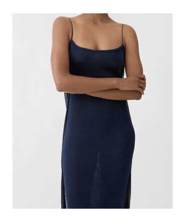 Jacquemus Plumetis Sheer Detailed Maxi Dress - Deep Navy Blue