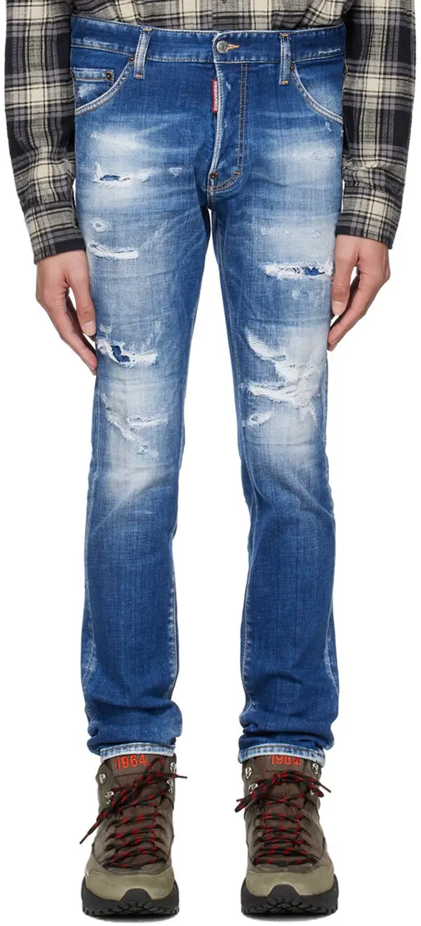 Dsquared2 Distressed Straight Leg Jeans - Blue