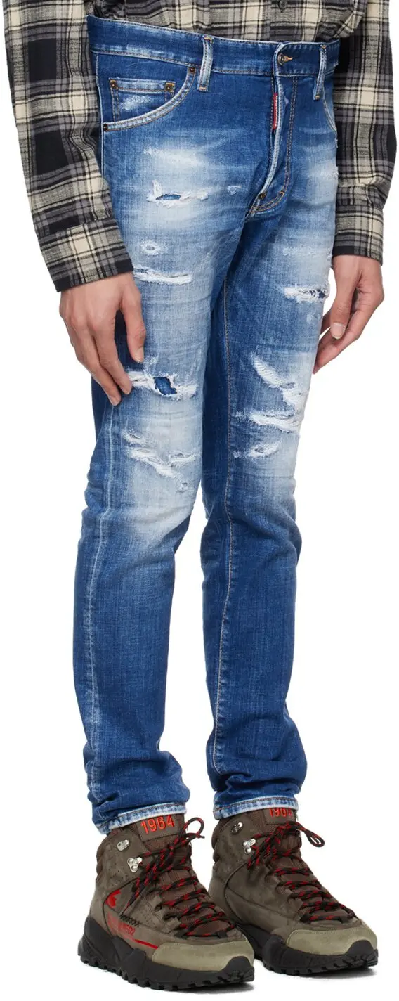 Dsquared2 Distressed Straight Leg Jeans - Blue