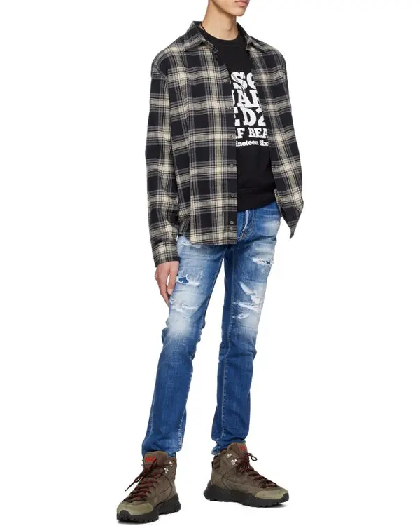 Dsquared2 Distressed Straight Leg Jeans - Blue