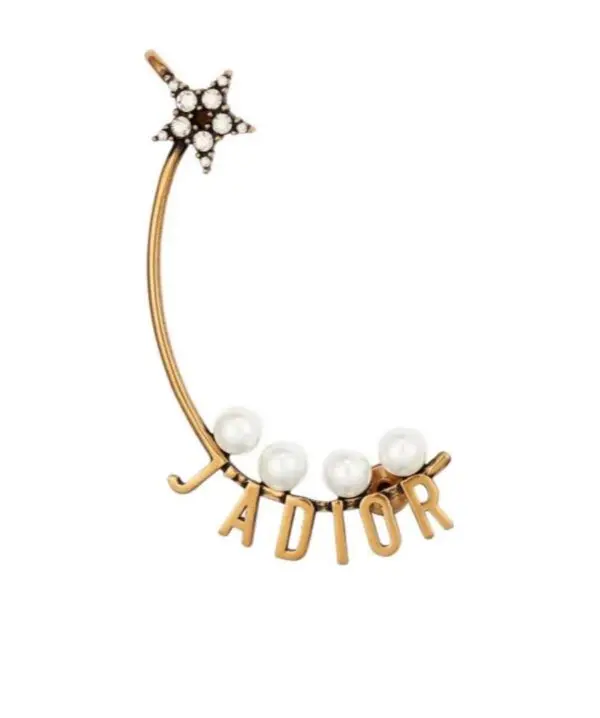 Dior Gold Tone Logo And Pearl Earring - Yellow