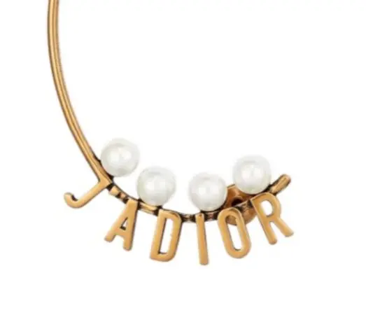 Dior Gold Tone Logo And Pearl Earring
