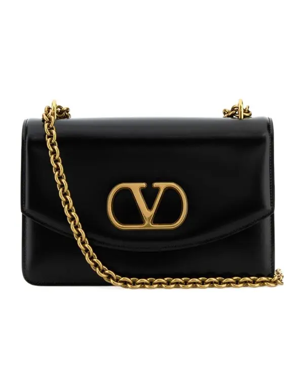 Valentino Garavani Vlogo Plaque Foldover Shoulder Bag - Black