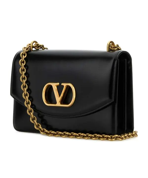 Valentino Garavani Vlogo Plaque Foldover Shoulder Bag - Black