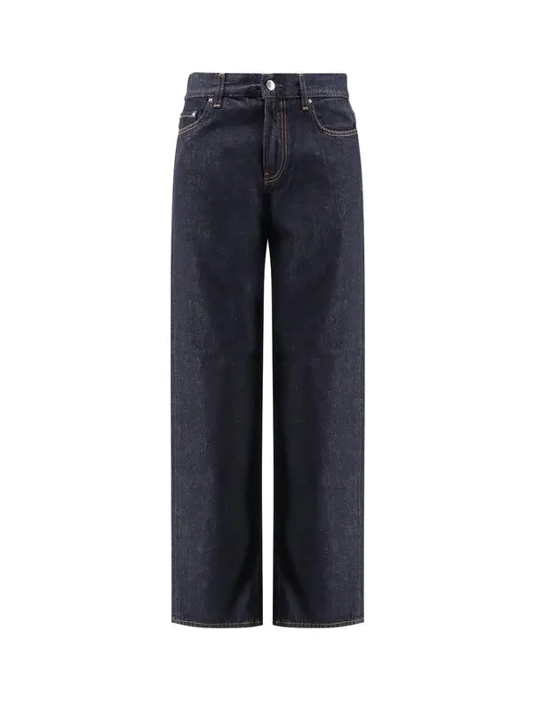 TOTEME Dark Wash Straight Leg Jeans With Logo Patch - Black