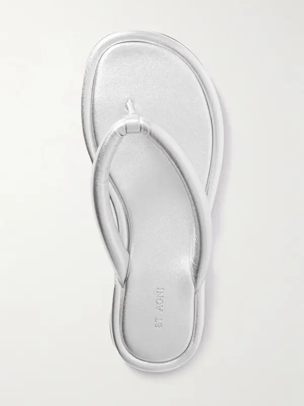 ST. AGNI Sumi Metallic Leather Flip Flops - Silver
