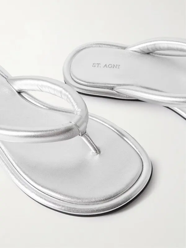 ST. AGNI Sumi Metallic Leather Flip Flops - Silver