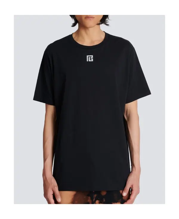 Balmain Oversized T-shirt In Eco-responsible Cotton With Reflective Maxi Logo Print