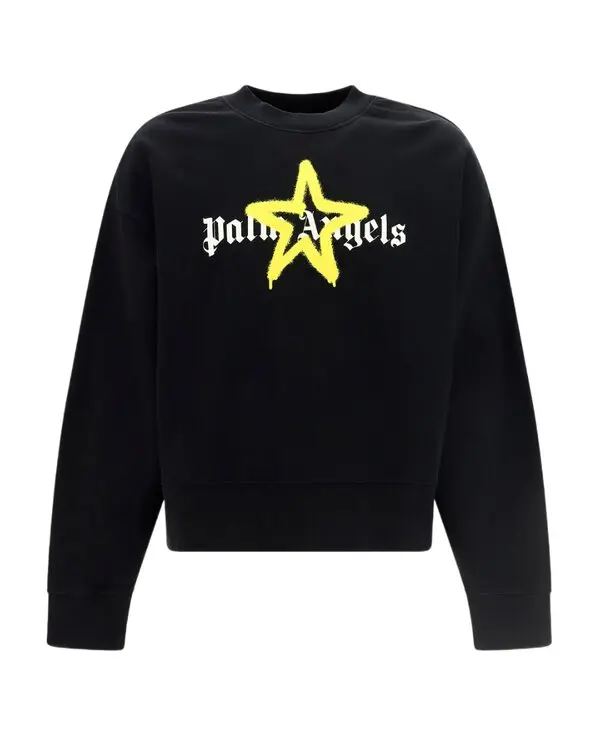 Palm Angels Logo-printed Crewneck Sweatshirt With Star Graphic - Black