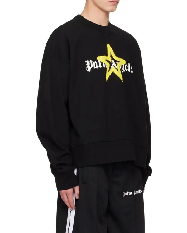 Palm Angels Logo-printed Crewneck Sweatshirt With Star Graphic - Black