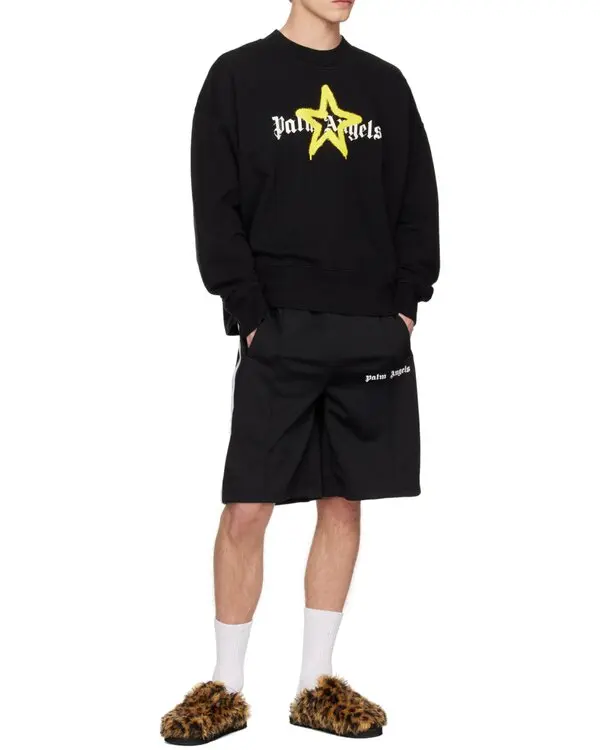 Palm Angels Logo-printed Crewneck Sweatshirt With Star Graphic - Black