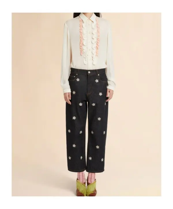 Marni Daisy Appliqué Carrot Fit Jeans - Blue-black