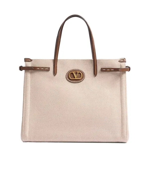 Valentino Garavani Vlogo Signature Top Handle Bag - Natural/tobacco/tak Brown
