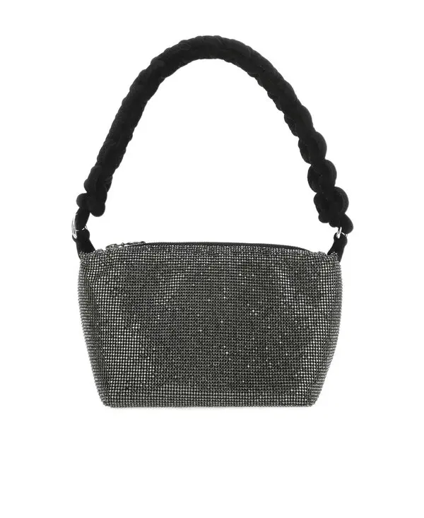 Kara Embellished Zipped Shoulder Bag - Black