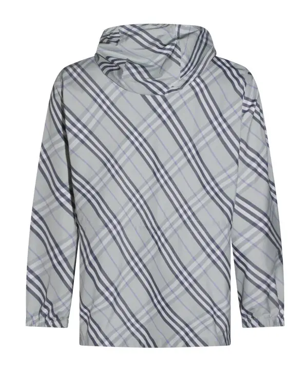 Burberry Checked Hooded Jacket With Logo Patch - Gray