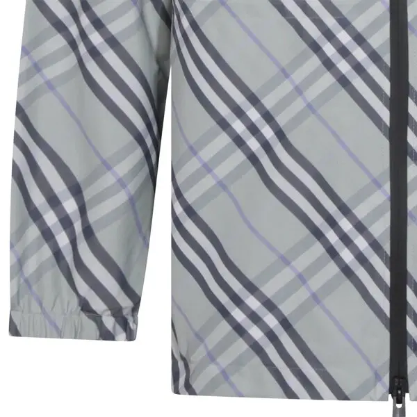 Burberry Checked Hooded Jacket With Logo Patch - Gray