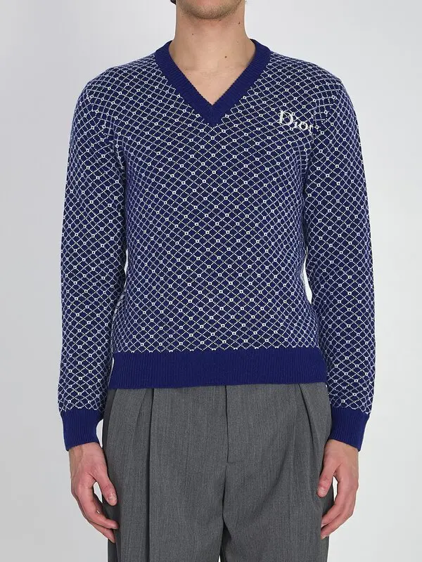 Dior Jacquard V-neck Knitted Jumper
