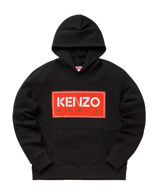 Kenzo Logo Patch Long-sleeved Hoodie - Black