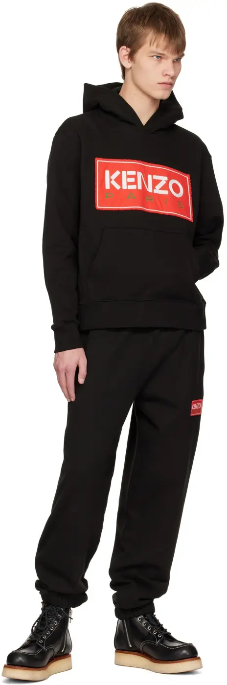 Kenzo Logo Patch Long-sleeved Hoodie - Black