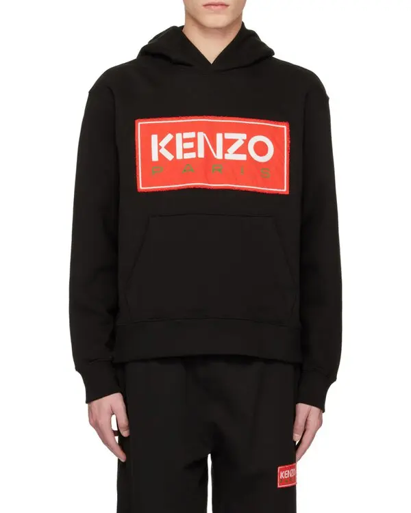 Kenzo Logo Patch Long-sleeved Hoodie - Black