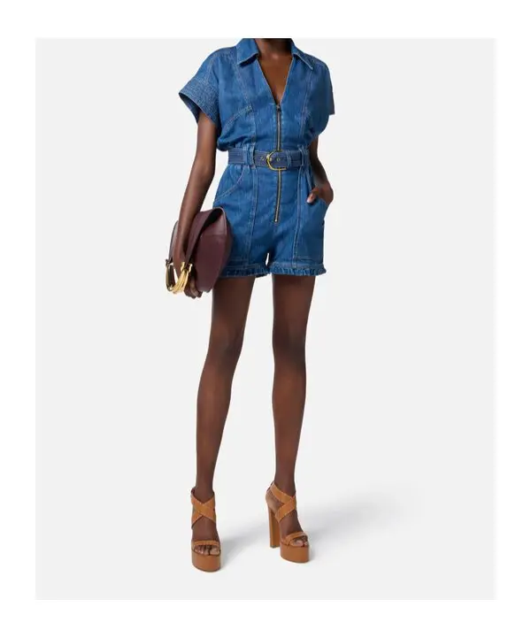 Elisabetta Franchi Denim Romper With Belt