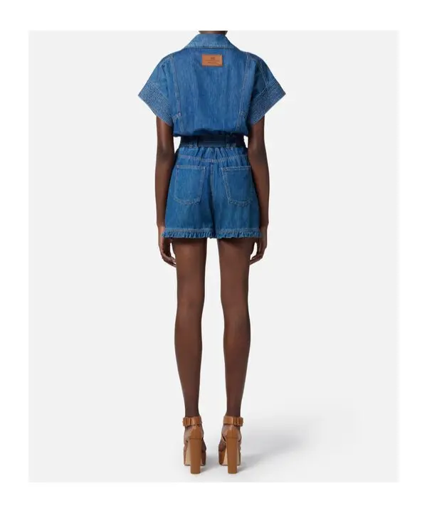 Elisabetta Franchi Denim Romper With Belt