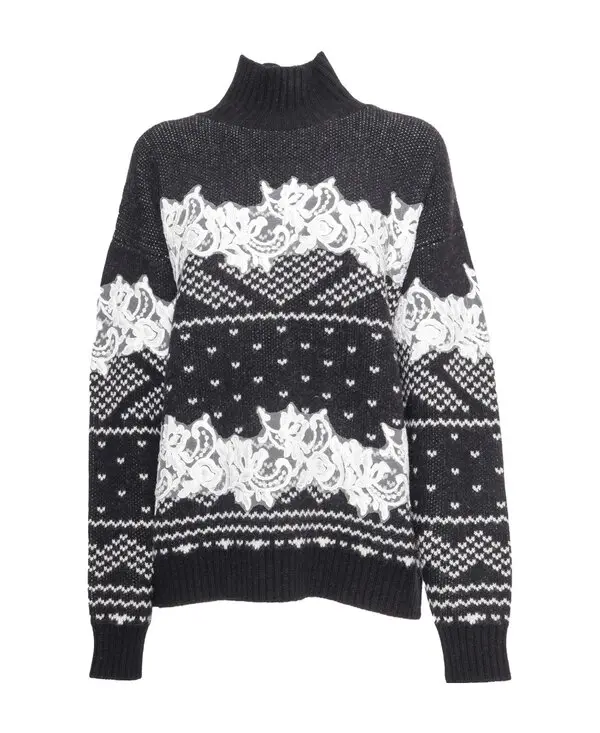 Ermanno Scervino Long-sleeved Lace Sweater - Black