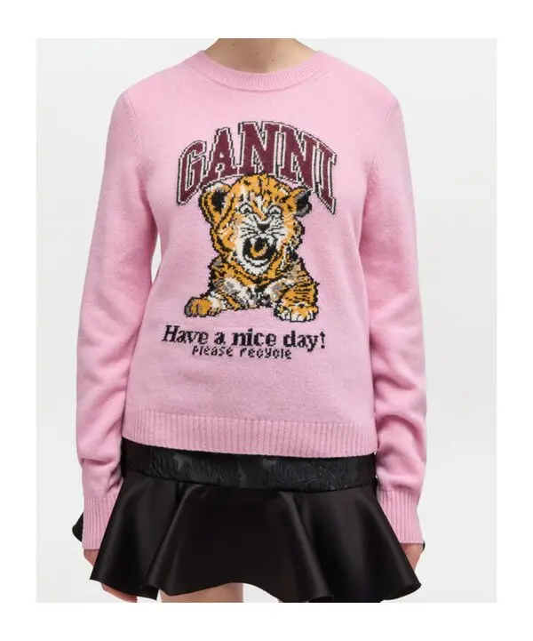 GANNI Tiger" Graphic Crewneck Jumper - Pink