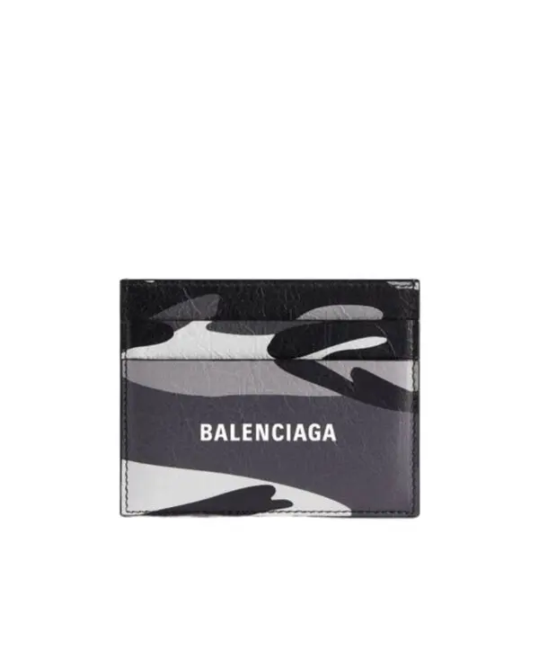 Balenciaga Cash Card Holder Camo Print In Grey/white - Black
