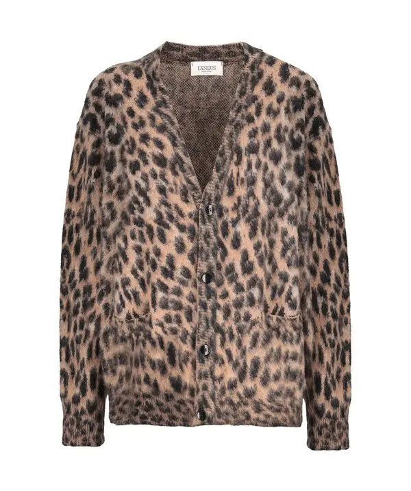 LANEUS Leopard Jacquard Baby Alpaca Cardigan - Maculato