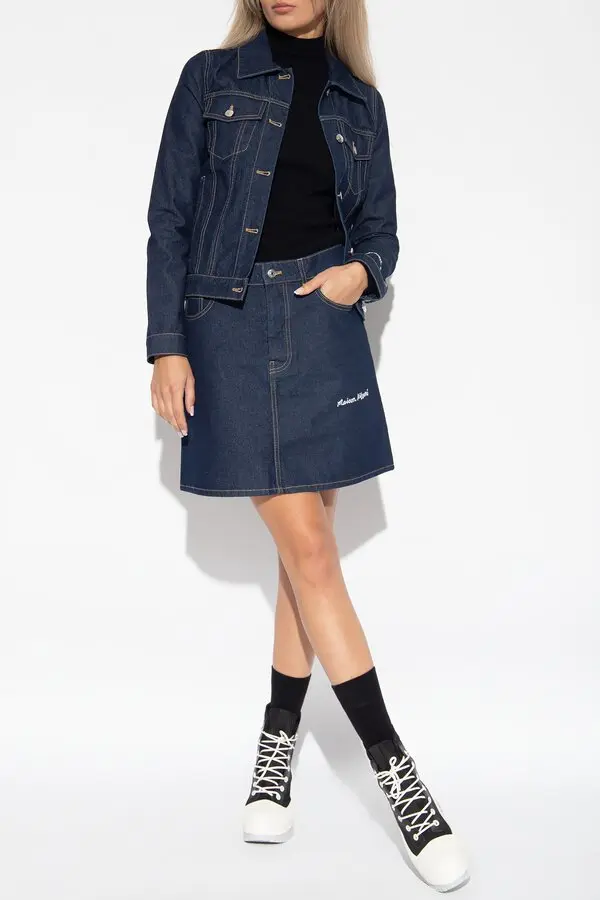 Maison Kitsuné Logo Embroidered Denim Jacket