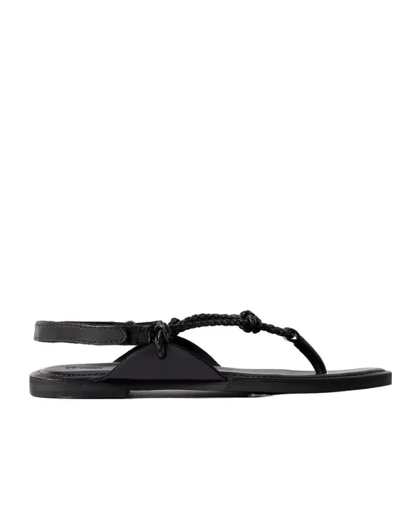 ST. AGNI Woven Leather Square Toe Sandals - Black