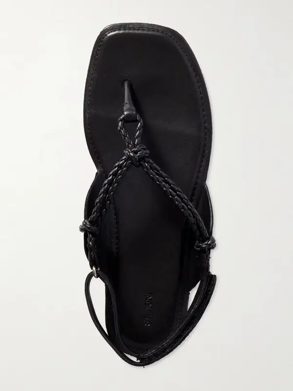 ST. AGNI Woven Leather Square Toe Sandals