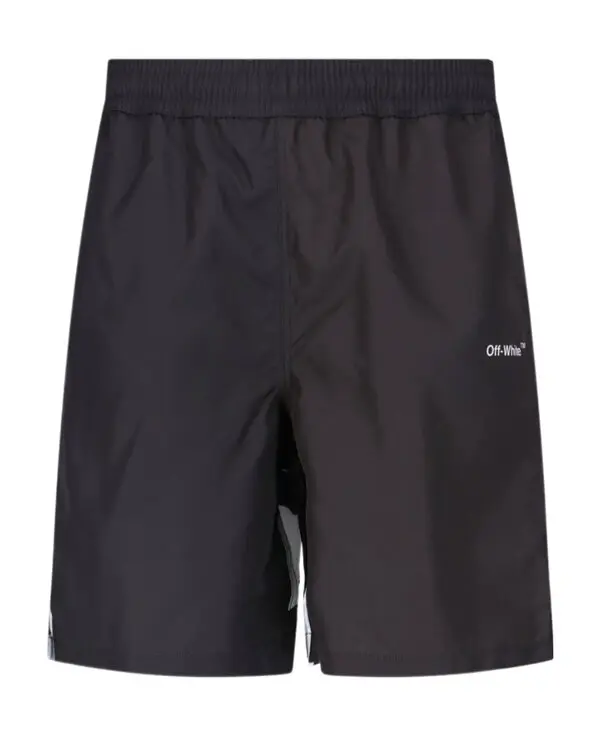 Off-White Diag Surfer Logo Printed Swim Shorts - Black