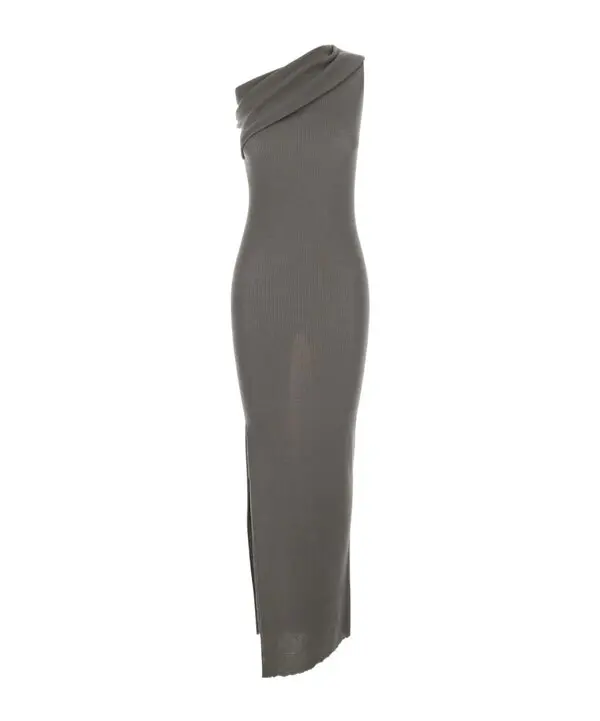 Rick Owens Sleeveless Asymmetric Ribbed Knit Maxi Dress - Grey