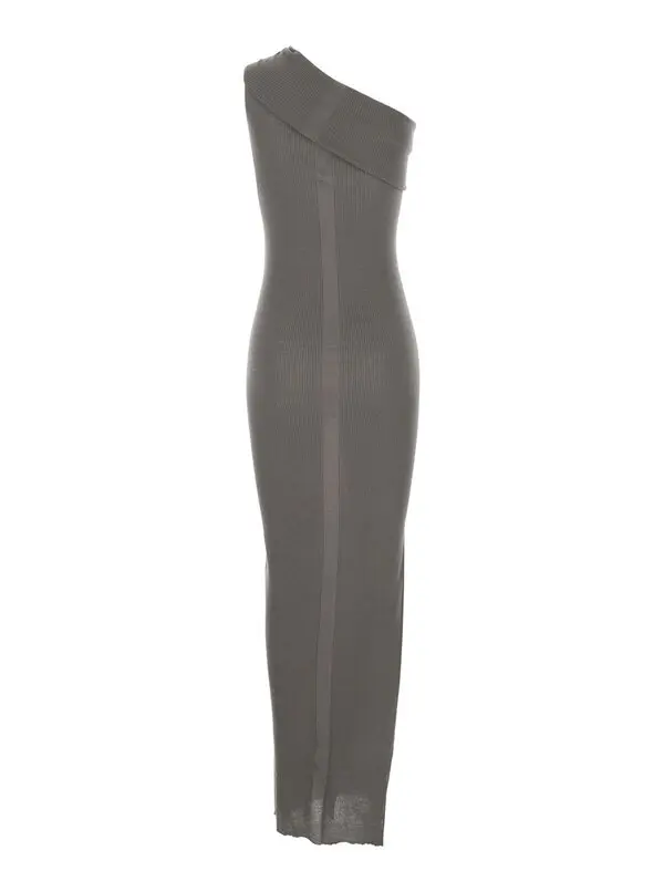 Rick Owens Sleeveless Asymmetric Ribbed Knit Maxi Dress - Grey