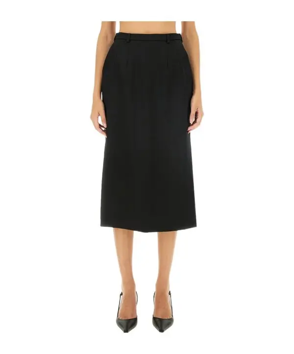 Dolce & Gabbana Dolce Gabbana High Waist Gabardine Midi Skirt - Black