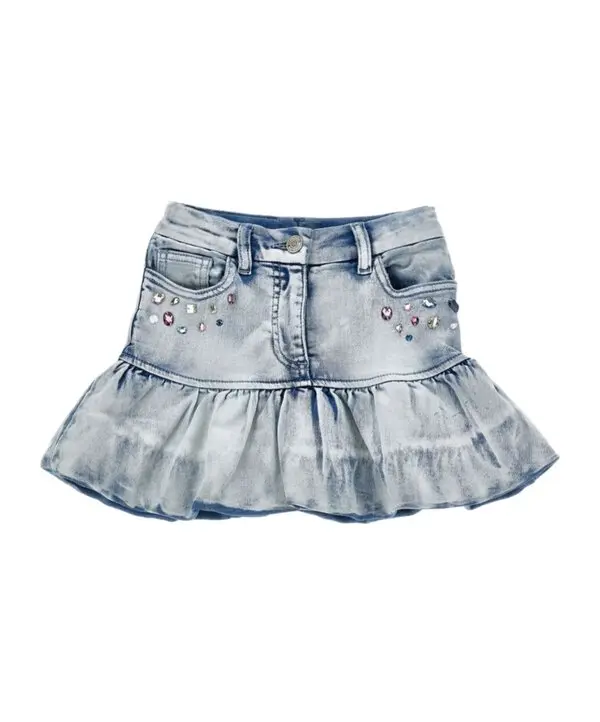 Monnalisa Embellished Stitch Print Mini Skirt