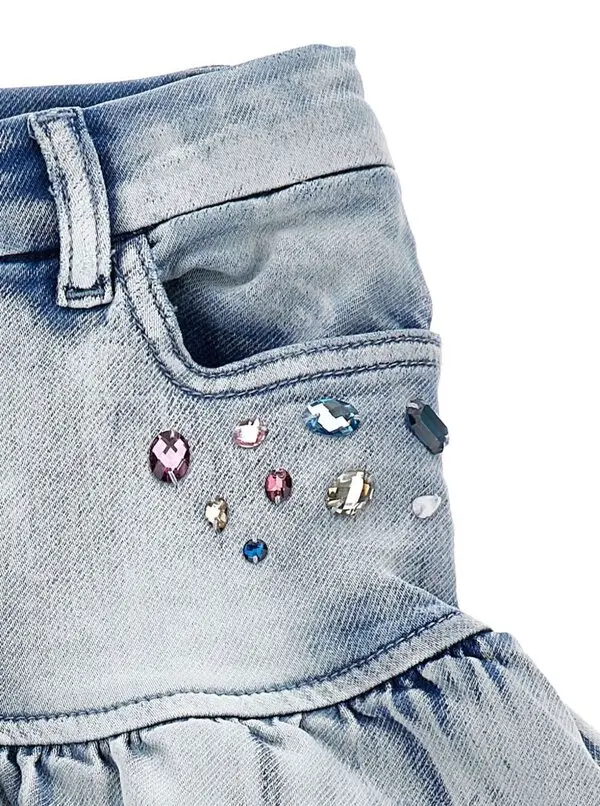 Monnalisa Embellished Stitch Print Mini Skirt