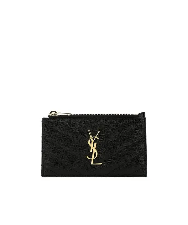 Saint Laurent Cassandre Matelassé Zipped Fragments Card Case - Black