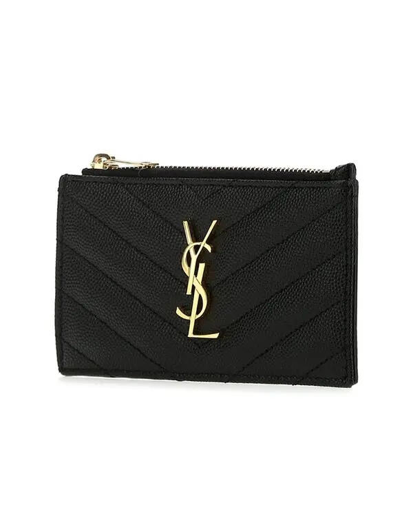 Saint Laurent Cassandre Matelassé Zipped Fragments Card Case - Black