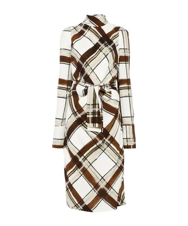 Dries Van Noten Plaid High Neck Long Sleeve Dress - Multicolour