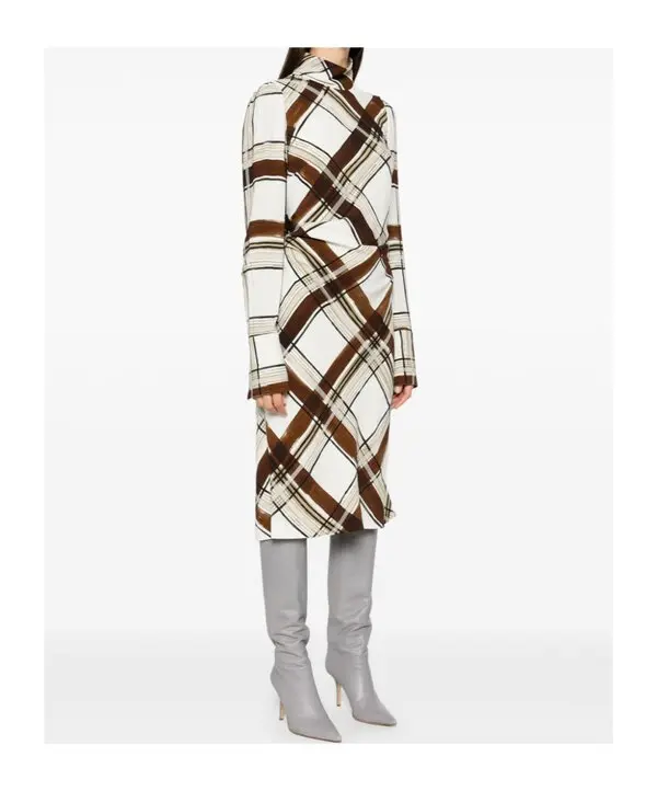 Dries Van Noten Plaid High Neck Long Sleeve Dress