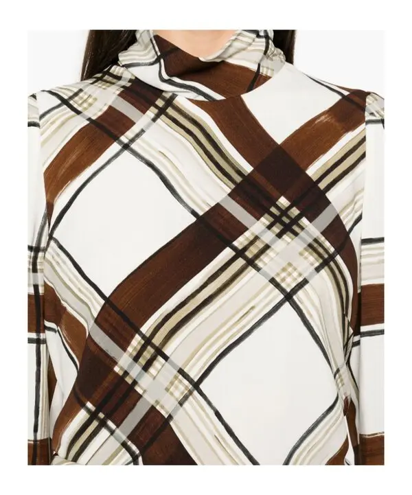 Dries Van Noten Plaid High Neck Long Sleeve Dress